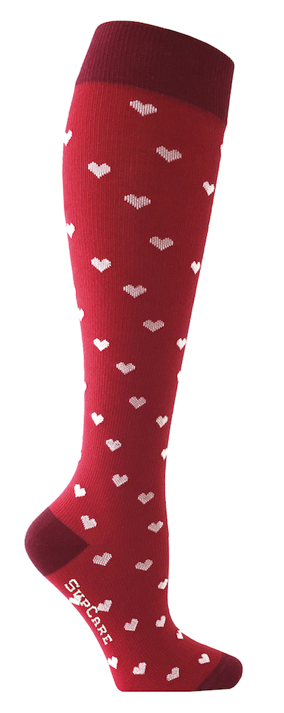 Compression stockings red with hearts